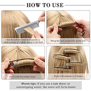 WILLBOND 36 Pieces Cold Wave Rod Hair Perm Rods Hair Rollers Perming Curlers with Steel Rat Tail Comb for Hairdressing Styling