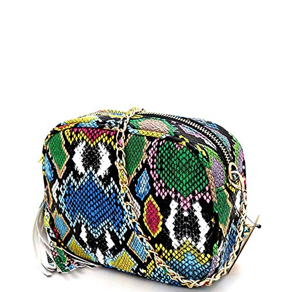 Girls Womens Leopard Print PU Leather Fur Round Square Crossbody Bag Purse (Square - Multicolor Snake Print)