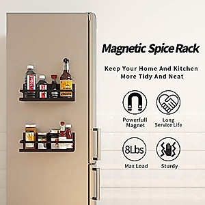 YJSMO Magnetic Spice Rack for Refrigerator,Heave Duty Magnetic Shelf For Kitchen With Strong Magentic Storage Organizer,Fridge Spice Rack for Cabinet,Space Container,Drill free (Black, 2 Pack)