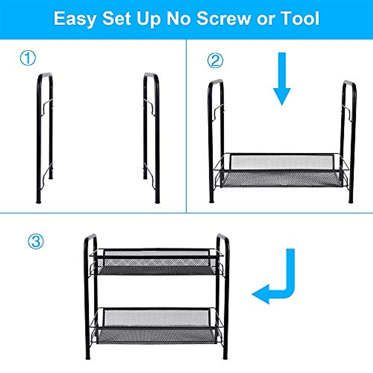 Easyhouse Spice Rack Organizer for Countertop, 2 Tier Fruits/Vegetables Storage Organizer, Standing Shelf with Mesh Baskets for Home, Kitchen, Bathroom, Office, Black
