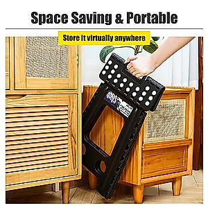 Delxo 17.5 Inch Folding Step Stool, Heavy Duty Foldable Stool for Adults,Premium Portable Collapsible Plastic Step Stool,Non Slip Folding Stools for Kitchen Bathroom Bedroom Up to 400LBS,(Black 1PC)