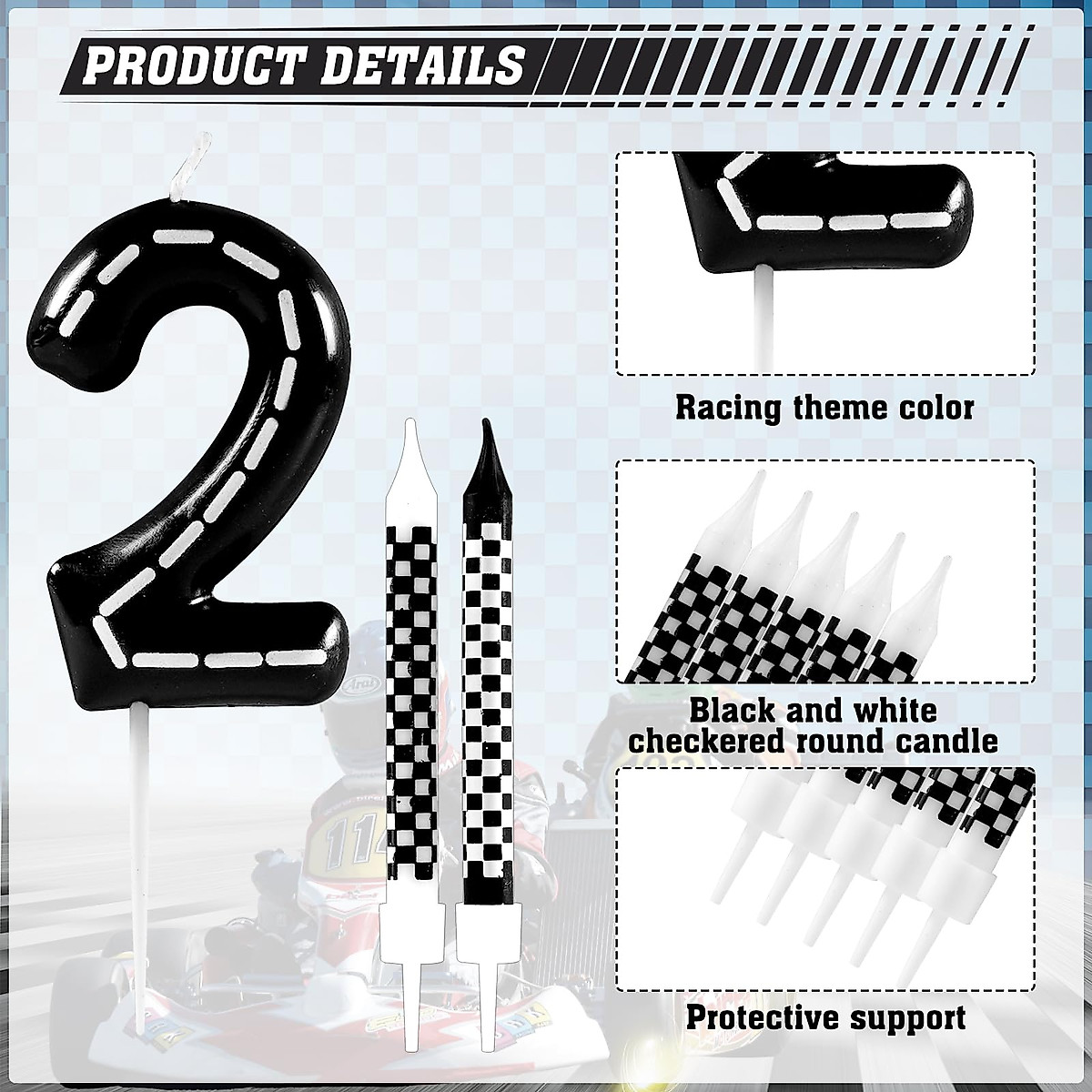 Racing Cars 2nd Birthday Candle, Racing Number 2 Cake Candle Birthday Cake Topper for Racing 2nd Birthday Party Decorations