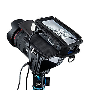 JJC H4n Protective Carrying Storage Pouch Case Bag for Zoom H4n Pro All Black & Tascam DR-40 Handy Portable Recorder replaces Zoom PCH-4n Case, with Clear Visible Front Face Cover Protector