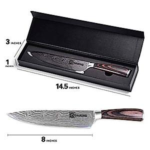 8 Inch Chef's knife, blade length 20 cm, professional kitchen knife, chef's knife, utility knife made of carbon stainless steel, extra sharp knife blade with ergonomic handle