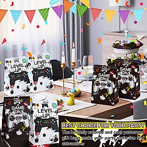 30 Pcs Video Game Party Paper Bags Gaming Party Favors Gift Bags Gamer Theme Party Goodie Bags Boys Birthday Party Decorations Treat Candy Bags with 30 Stickers (White, Black)