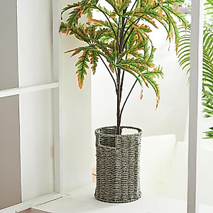 LGENHOOM Small Trash Basket with Built in Handles Rectangular Wicker Waste Basket 2.5 Gallon Boho Woven Trash Can for Bedroom/Living Room/Kitchen/Coffee Table (1 Pack,Seagrass)