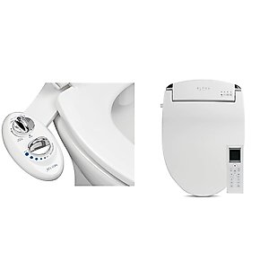 LUXE Bidet NEO 120 - Self-Cleaning Nozzle, Fresh Water Non-Electric Bidet Attachment & Alpha Bidet JX Elongated Bidet Toilet Seat, White, Endless Warm Water