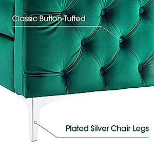 MCombo Living Room Accent Chairs, Velvet Club Chair, Single Sofa Chair with Upholstered Tufted Button, Silver Metal Legs, Modern Armchair for Bedroom 4066 (Green)