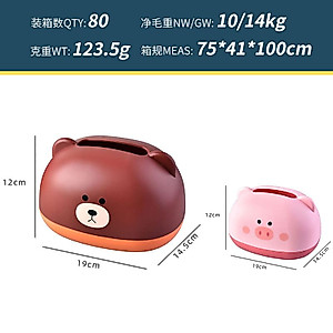 Creative Cartoon Cute Brown Bear Pink Pig Drawn Paper Box Living Room Bedroom Dining Room Tissue Box (Bear (Brown))