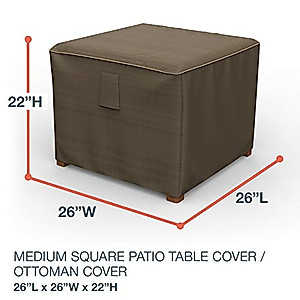 Budge P4A06BTNW3 StormBlock™ Hillside Square Patio Table Cover/Ottoman Cover Premium, Outdoor, Waterproof, Medium, Black and Tan Weave