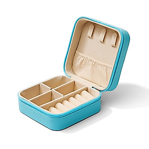 Mrdyuj Travel Jewelry Box, Cute Mini Travel Jewelry Case, Portable Jewellery Storage Holder for Earrings Necklace Rings (Blue)