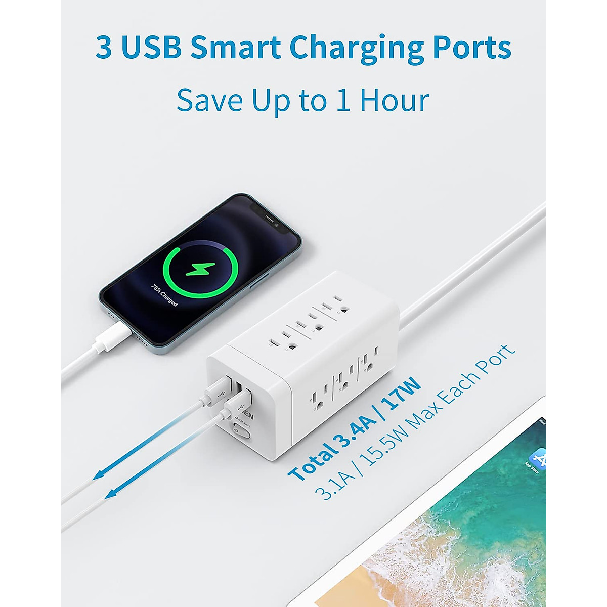 Power Strip Surge Protector with USB, Mscien 10 ft Extension Cord, Overload Surge Protection with 9 Outlets and 3 USB Ports, Wall Mount Charging Station for Home Office, 900 Joules, ETL Listed