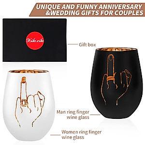 xilaxila Engagement Gifts for Couples - Cool Bridal Shower Gifts - Wedding Gifts for Bride and Groom, His and Hers , Newlywed - Mr and Mrs Gifts， 18oz Ring Finger Wine Glasses