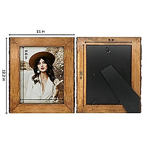 IKEREE 8x10 Picture Frames with Bark Edges, Rustic Wood Photo Frame for Tabletop or Wall Display, Natural Brown.