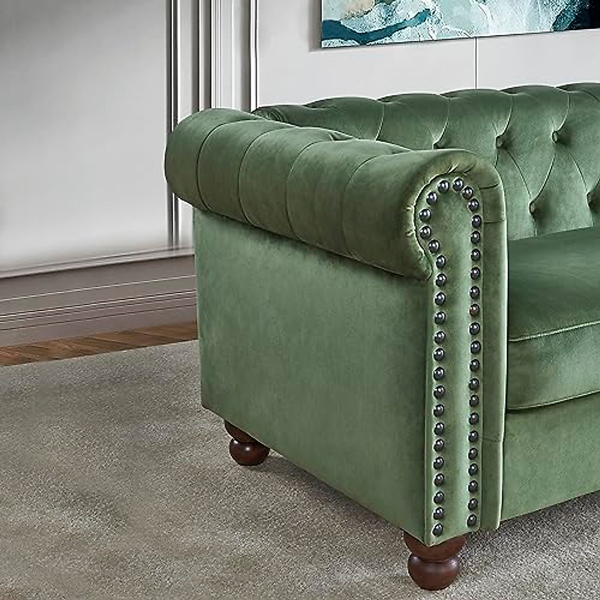 Classic Traditional Upholstered Sofa with high-tech, Fabric Surface/Chesterfield Tufted Fabric Sofa Couch for Living Room Bedroom (Green)