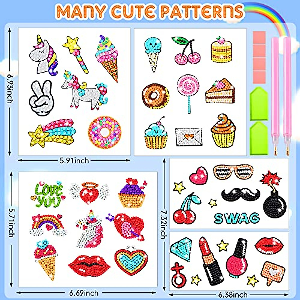 50 Pieces Gem Diamond Painting Kit for Kids Diamond Painting Stickers Diamond Art Child Stickers with DIY Painting Tools Arts and Crafts for Girls and Boys