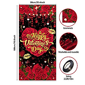 GYA 3x6ft Valentine's Day Rose Door Cover Red Love Heart Door Cover Banner Romantic Dinner Couple 40th Women Girl party Indoor Outdoor Photo suplies
