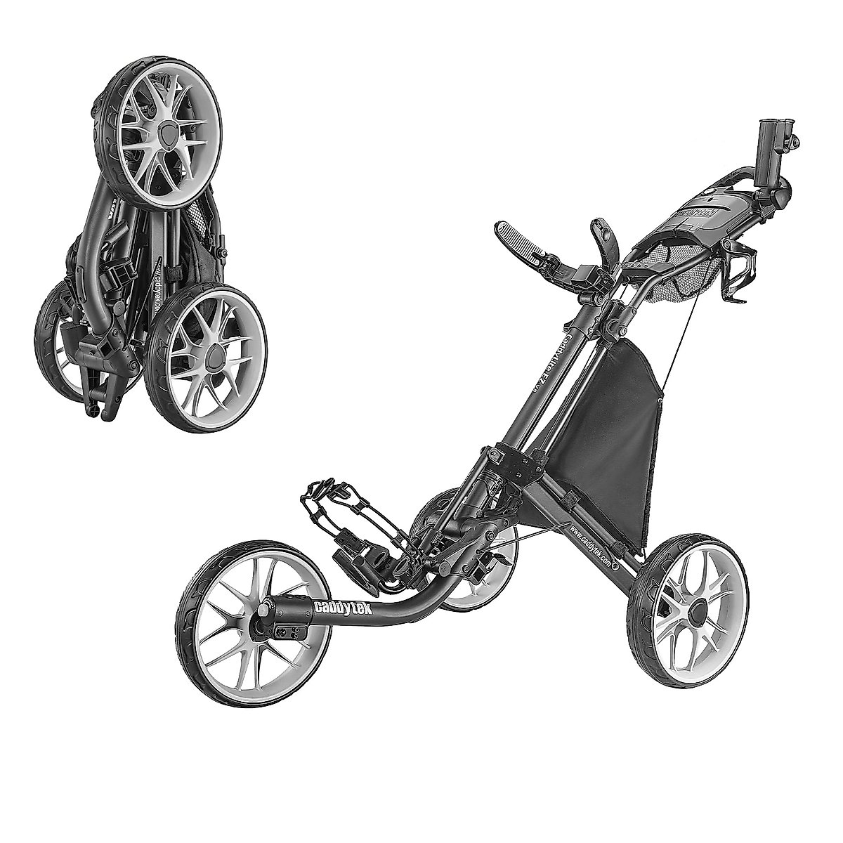 CaddyTek CaddyLite EZ Version 8 3 Wheel Golf Push Cart - Foldable Collapsible Lightweight Pushcart with Foot Brake - Easy to Open & Close, dark grey, one size