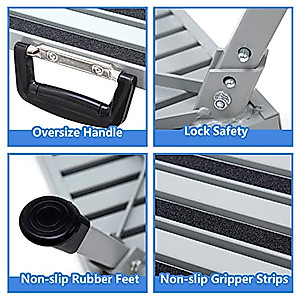 Homeon Wheels Safety RV Steps,Aluminum Folding Platform Step with Non-Slip Rubber Feet and Handle, More Stable Supports Up to 1000 lbs