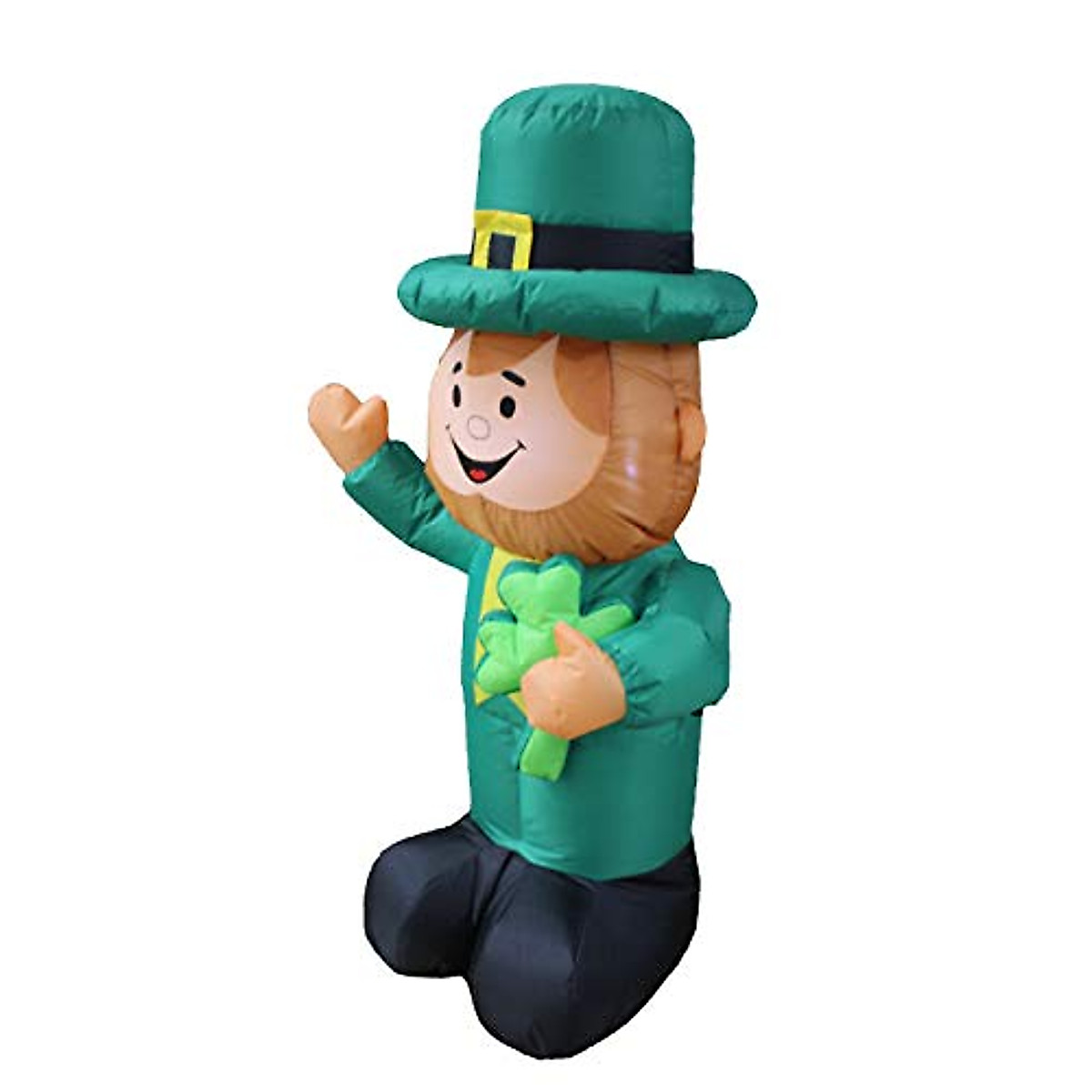 4 Foot Tall Saint Patrick's Day Inflatable Green Leprechaun Holding Shamrock Pre-Lit LED Lights Cute Lucky Outdoor Indoor Holiday Blow up Lighted Yard Decoration
