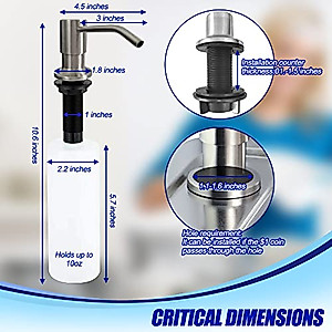 ZBOLI Built in Soap Dispenser for Kitchen Sink Stainless Steel,Mount to Counter Lotion or Dish Soap Dispenser,Brushed Nickel,Refill from The Top,with 10OZ Liquid Bottle