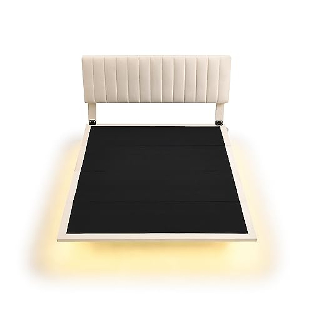 CITYLIGHT Upholstered Floating Bed Frame,Smart LED Bed Frame with Sensor Light and Headboard, Modern Velvet Floating Bed for Girls Boys Teens Adults, Beige