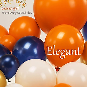 Fall Balloon Garland kit 140pcs double stuffed Burnt Orange Cream peach Gold Navy blue balloons for Autumn Boho Baby Shower Bridal Shower fall in love engagement party decorations