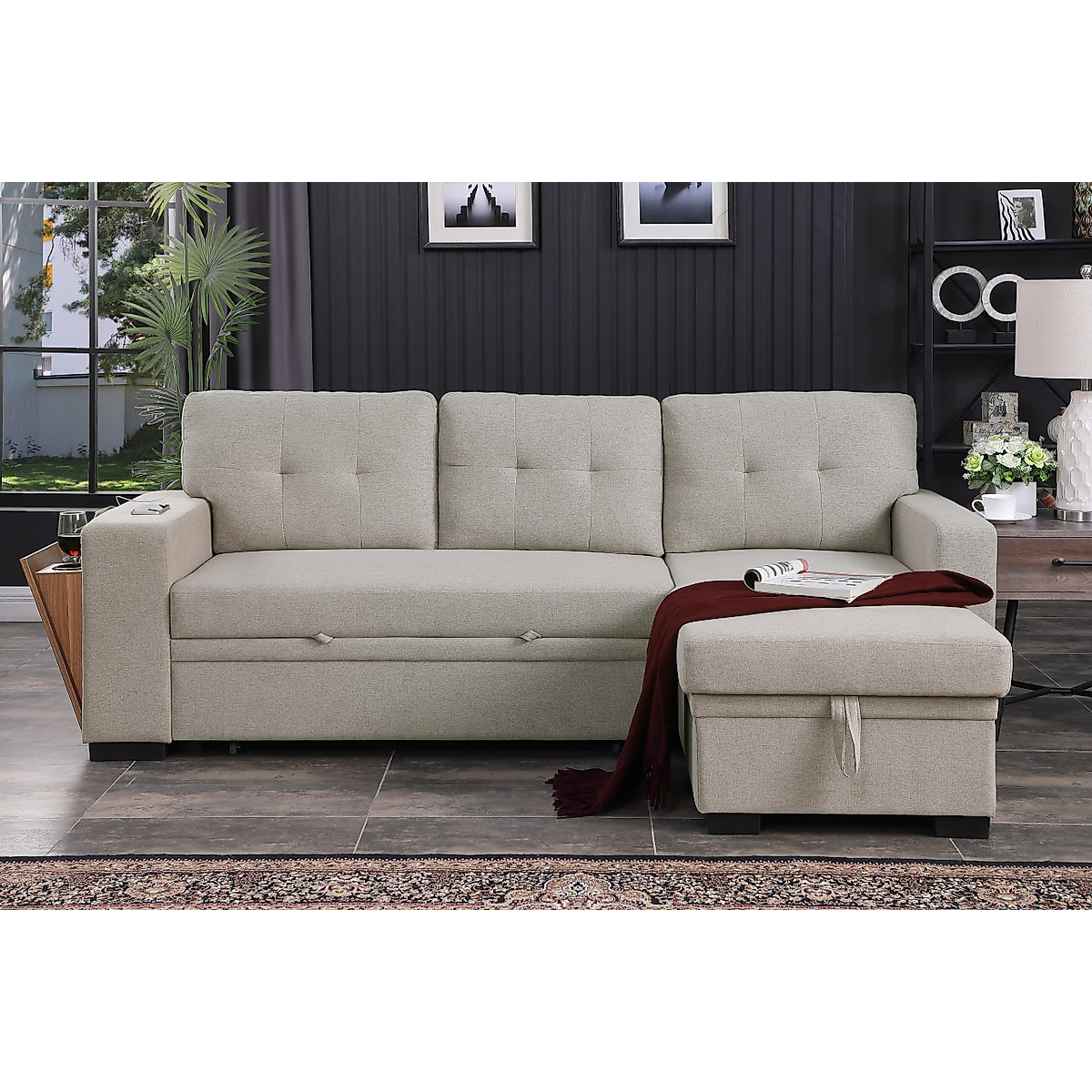 Devion Furniture Alexis Sofabed, 92" W x 53" D x 35H, Light Gray