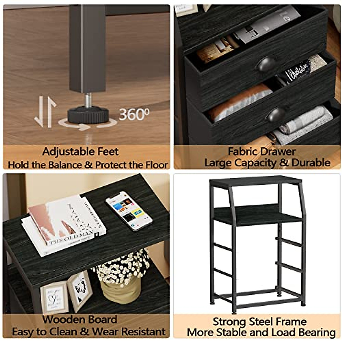 Furnulem 10 Drawer Dresser for Bedroom, Chest of Drawer for 55'' Long TV Stand, Small Nightstand with 3 Fabric Storage Drawers and 2-Tier Shelf