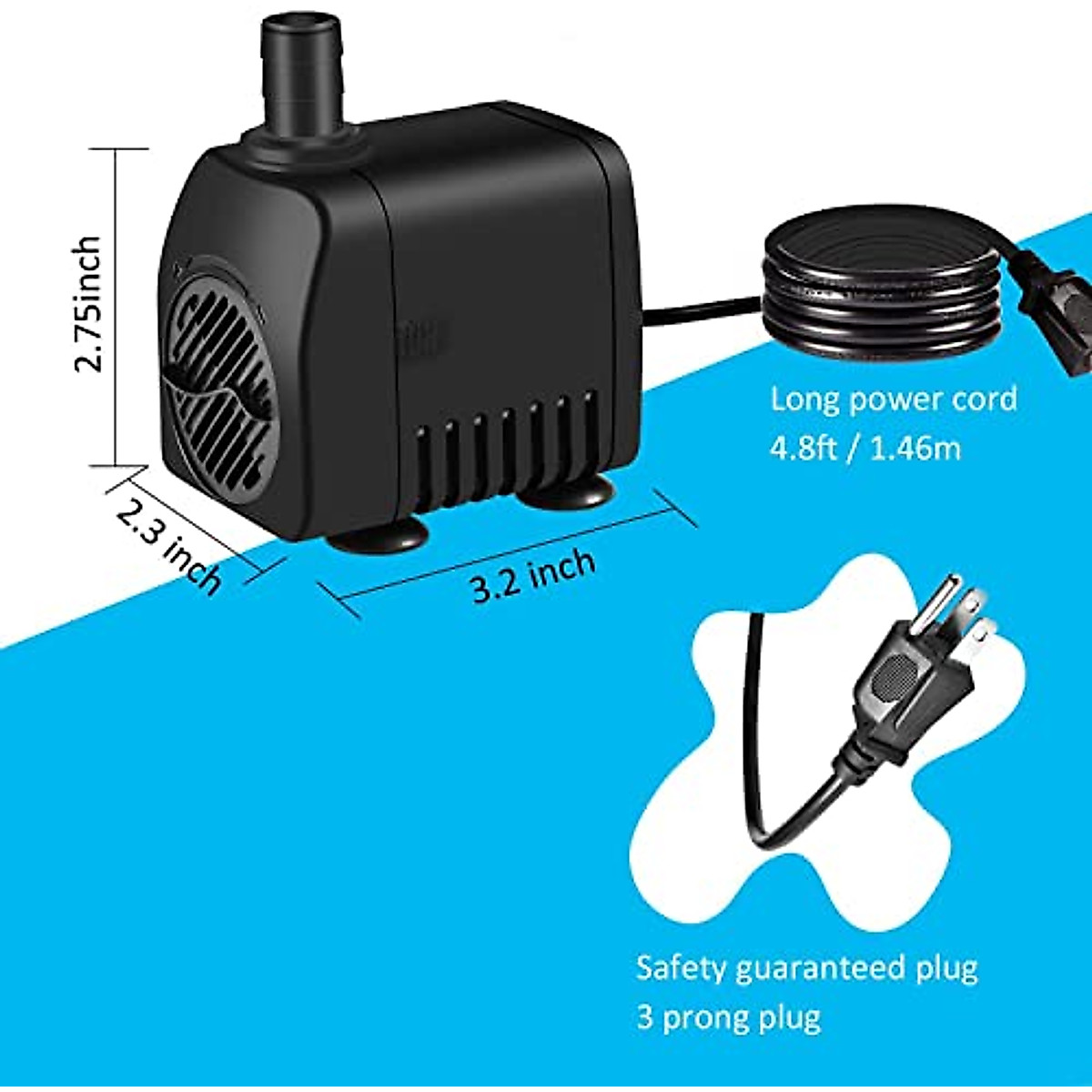 Fountain pump 400GPH 25W Outdoor Fountain Water Pump kit Pond Pump Submersible Pump with 2 Nozzles Hose Tubing for Aquarium Fish Tank Fountain Pond submersible Hydroponic And Backyard Garden