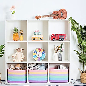 MINTWOOD Design 3-Pack Storage Baskets for Shelves, Playroom and Classroom Storage Basket, Book Basket, Decorative Storage Cube Bins, Woven Closet Organizers, Nursery Baskets, Pastel Rainbow