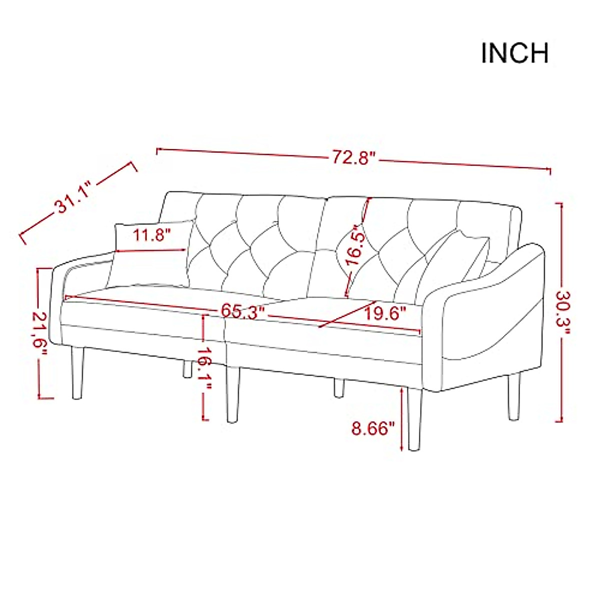 Modern Upholstered Futon Sofa Loveseat Convertible to Nap Sleeper Couch Bed,Soft Loveseat & Sofabed for Home Office Apartment Small Space Living Room Napping