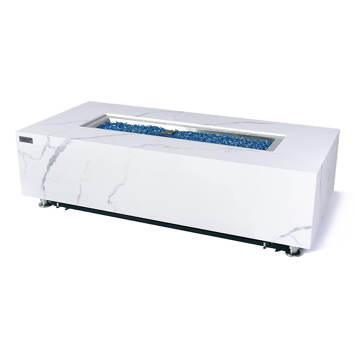 Elementi Plus Carrara Outdoor Table 59.8 Inches Fire Pit Patio Heater Marble Porcelain Firepits Outside Electronic Ignition Backyard Fireplace Cover Fire Glass Included Natural Gas