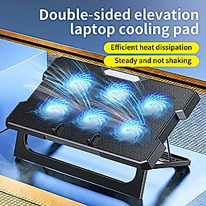LIENS Laptop Cooling Pad, Laptop Cooler with 6 Quiet Led Fans for 12-17 Inch Laptop Cooling Fan Stand, Portable Ultra Slim USB Powered Gaming Laptop Cooling Pad, Black/Blue