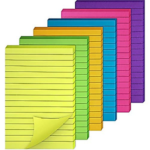 6 Pieces Sticky Notes Lined Self Sticky Notes Lined Colorful Lined Post Memos for Office, School and Home, 50 Sheets (Bright Neon Colors, 4 x 6 Inch)
