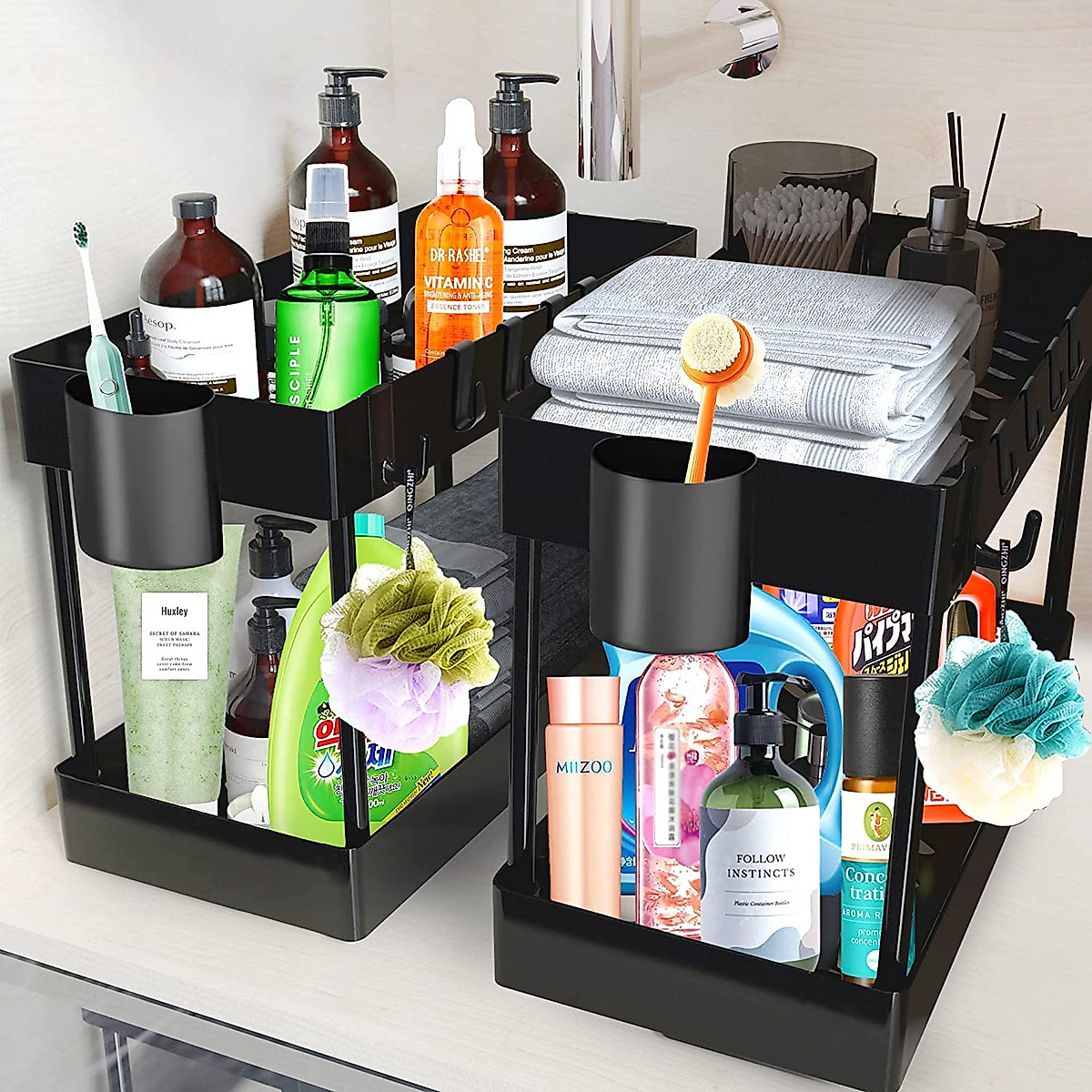 TELEGLO Under Sink Organizer 2-Pack Shelf Under Cabinet Storage Multi-Use for Under Kitchen Bathroom Sink Organizers and Storage