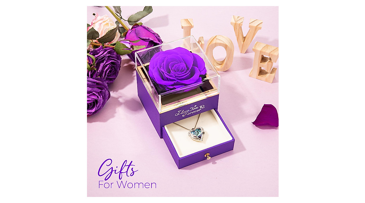NEWNOVE Preserved Purple Rose Necklace Gift for Her