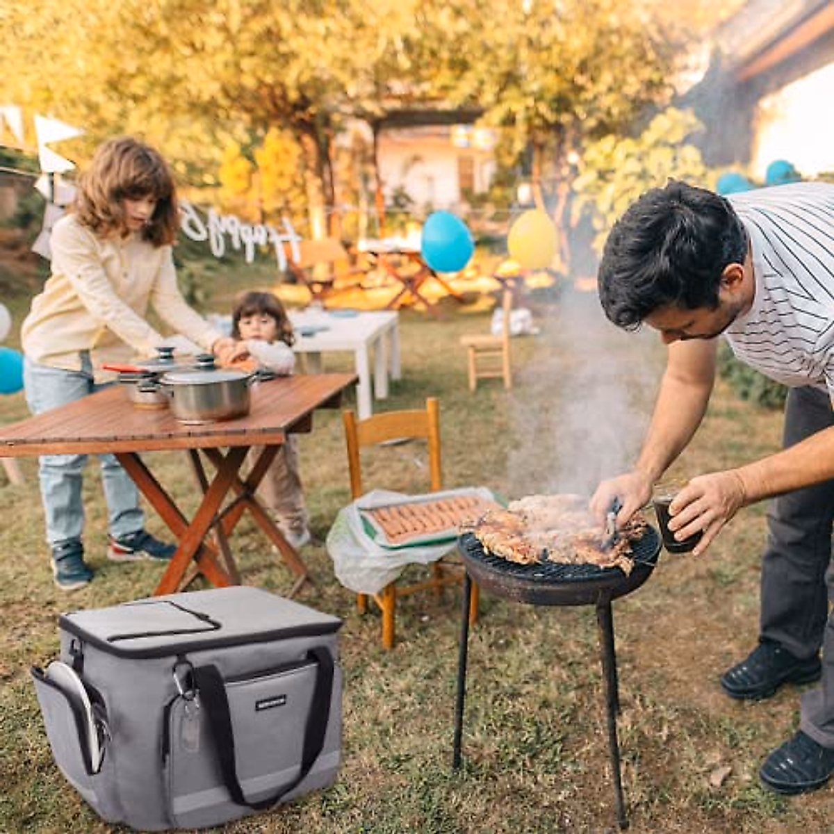 30/60 Can Soft Sided Cooler Bag Insulated Leak Proof Collapsible Cooler Portable Travel Tote with Reflective Strip, Large Lunch Camping Cooler for Picnic, Beach and Road Trips