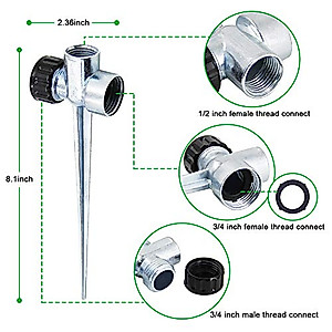 Twinkle Star 6 Pack 1/2 Inch Zinc Flow Thru Lawn Sprinkler Spike Base, Watering Sprinklers for Yard, Lawn and Grass Irrigation