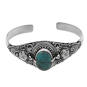 NOVICA Handmade Turquoise Cuff Bracelet Natural on 925 .925 Sterling Silver Tone Blue Indonesia Island Paradise Gemstone 'Balinese Magic'