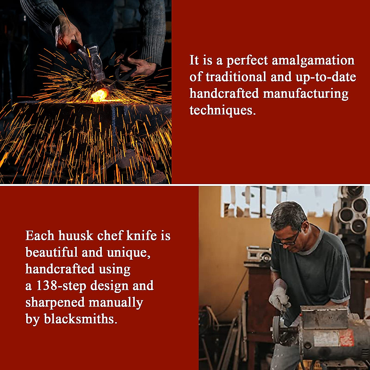 Huusk Chef Knives Set Hand Forged Meat Cleaver for Meat Cutting Boning Knife with Sheath Outdoor Grilling Camping Knives Set