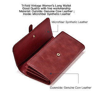 EASTNIGHTS RFID Wallets for Women Clutch Wallet Leather Trifold Wallet Credit Card Slot (wine red)