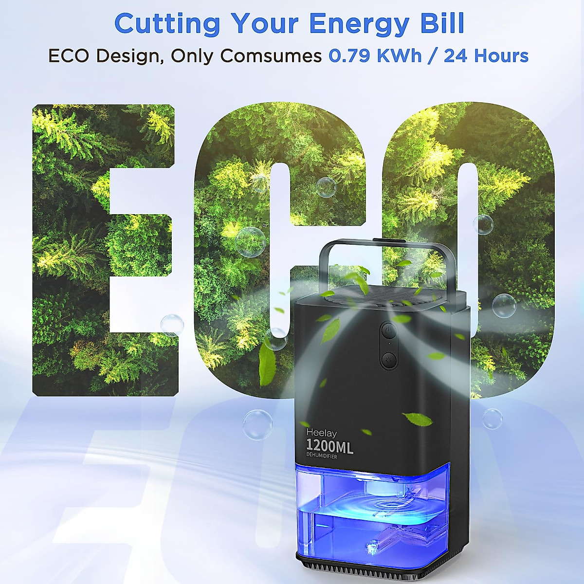 Dehumidifier for Bedroom, Heelay 40 OZ Water Tank with Handle/Auto Shut Off/7 Colors LED 2024 Newly Portable Small Dehumidifiers for Bathroom Room Quiet Closets RV (320 sq. ft) Camper Black