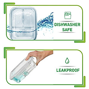 PrepNaturals glass food storage containers, meal prep container, bento box for lunch, dishwasher & microwave safe (multi-compartment)