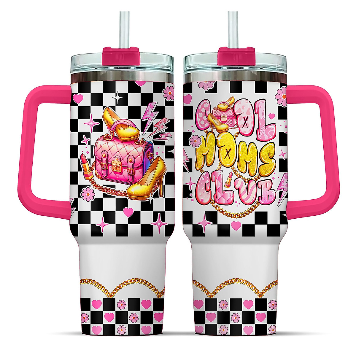 99OWL Women Simple Be Eleven Mama Mother Tumblers To Handle Stainless Cup Coffee Primrose Momma, Cool Moms Checked Fashion, Cool Moms Club Gifts, Tumbler 40 Oz With Handle Lid And Straw