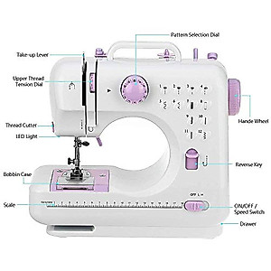 12 Stitch Multi-Function Sewing Machine, Household Sewing Machine, Electric Sewing Machine, Portable Sewing Machine,Double-line Two-speed Reverse Stitch