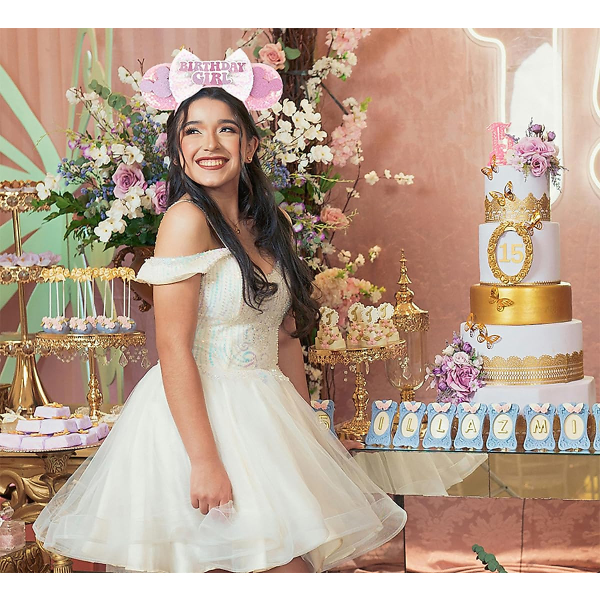 RAZKO Pink Minnie Ears Hair Accessory, Mouse Headband for Women Girls (Birthday Girl-Pink M)