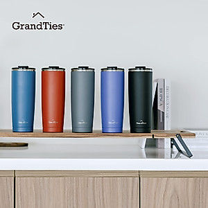 GRANDTIES Insulated Coffee Tumbler Cup w/Tritan Lid | Leak Proof, Reusable, Double Walled Vacuum Stainless Steel Water Bottle Travel Mug | Thermal Cups for Hot and Cold Drinks | 20oz | Stone Gray