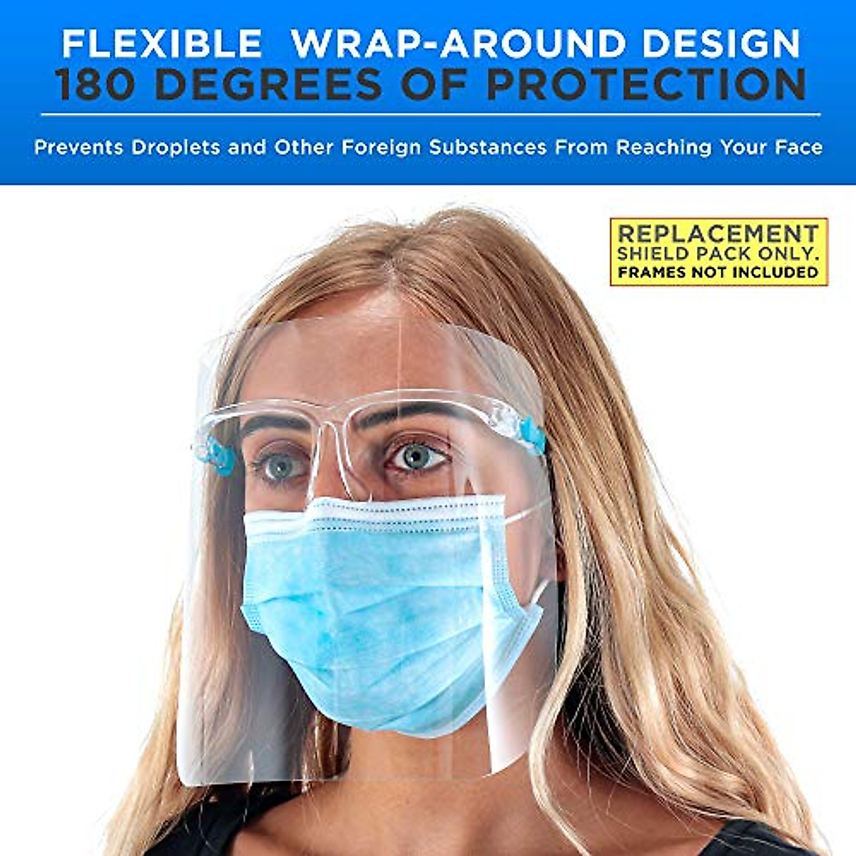 TCP Global Salon World Safety Replacement Face Shields Only (Pack of 10), Glasses Frames Not Included – Fits Most Brands, Ultra Clear, Full Face, Protect Eyes Nose Mouth, Anti-Fog PET Plastic, Goggles