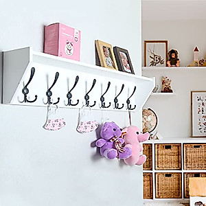 WEBI Coat Rack Wall Mount with Shelf,35’’ Long White Shelf with Hooks Underneath,7 Triple Hooks,Wall Mounted Coat Rack with Shelf,Key Rack for Wall,Entryway Shelves for Wall